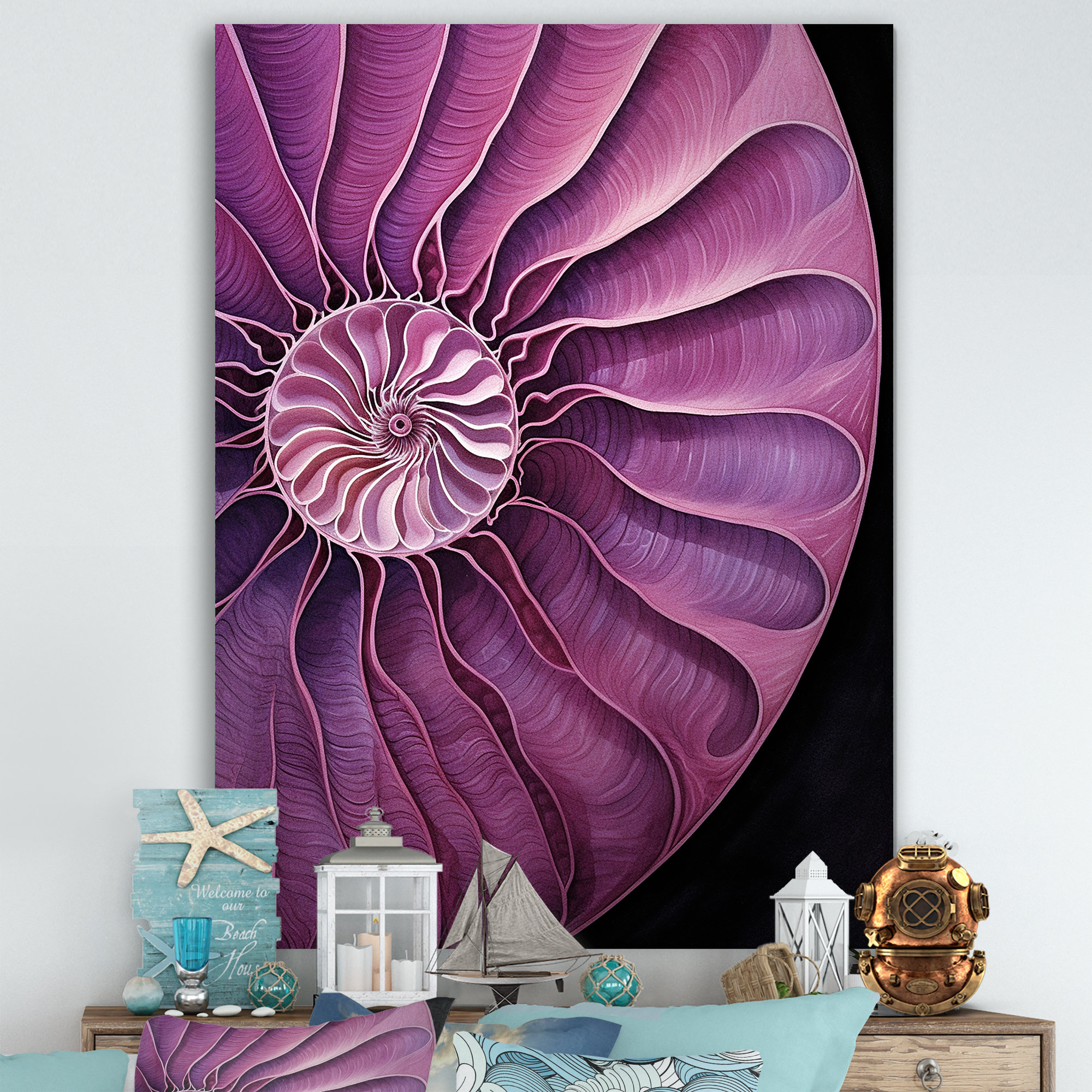Design Art Nautilus Plum Shellfish On Canvas Print | Wayfair